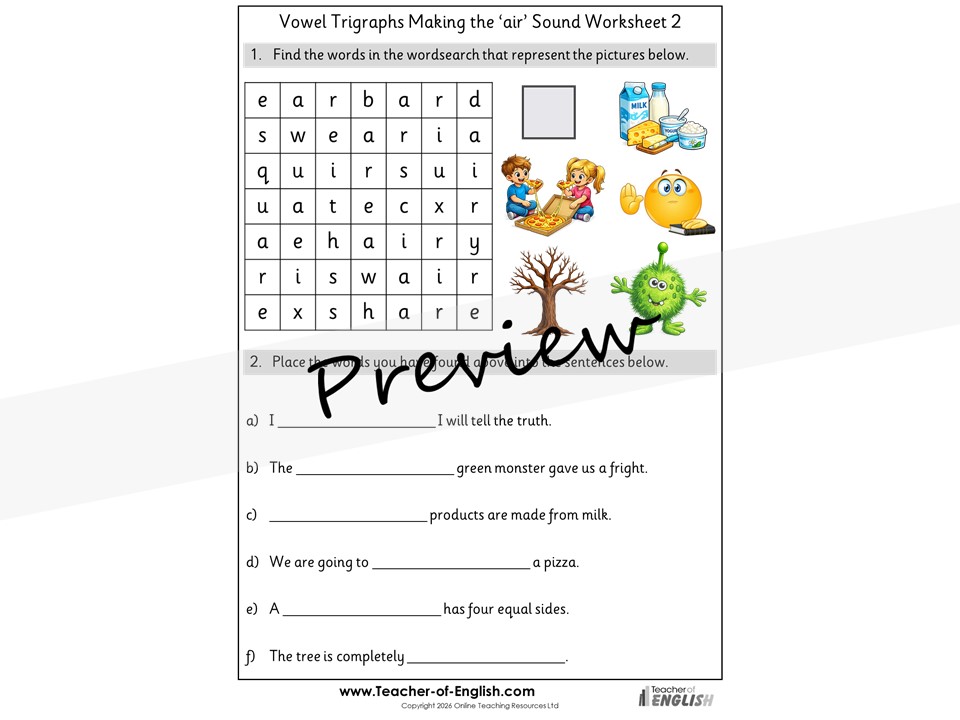 Vowel Trigraphs Making the 'air' Sound - Year 1 Spelling | Teaching ...