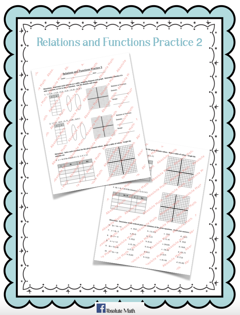 Relations and Functions Practice 2 | Teaching Resources
