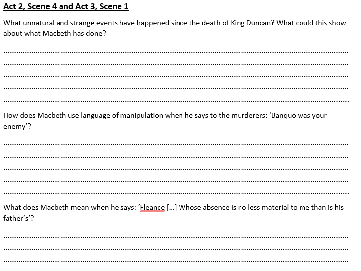 Macbeth - Act 2, Scene 3 and Act 3, Scene 1 | Teaching Resources