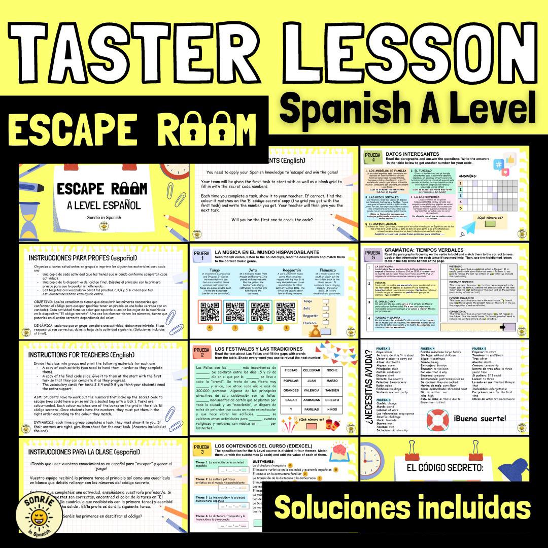 Spanish A Level Taster lesson Introductory session Escape Room ...