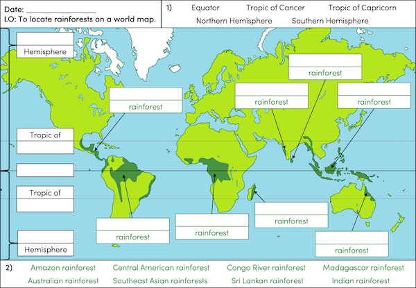 Locating tropical rainforests on a world map - KS2 | Teaching Resources