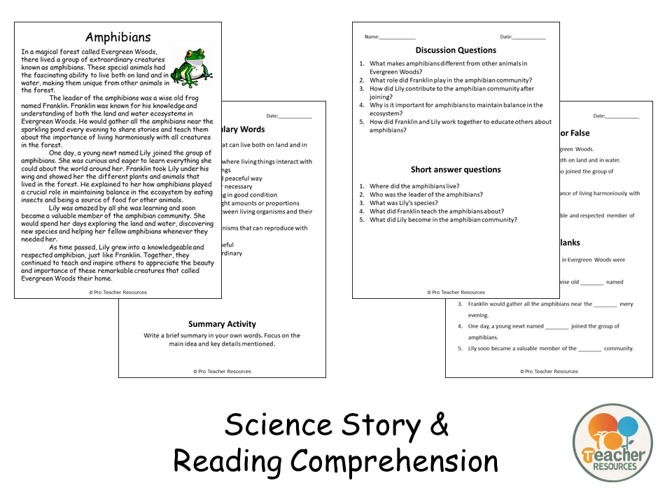 Amphibians Reading Science Story Comprehension Questions Worksheet ...