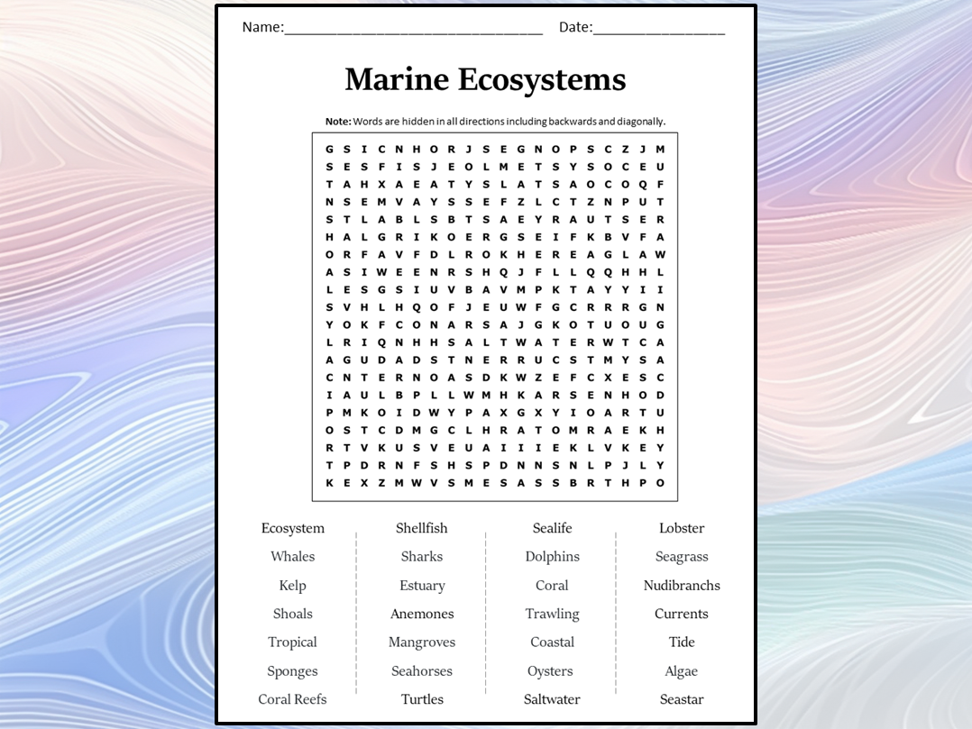 Marine Ecosystems Word Search Puzzle Worksheet Activity | Teaching ...