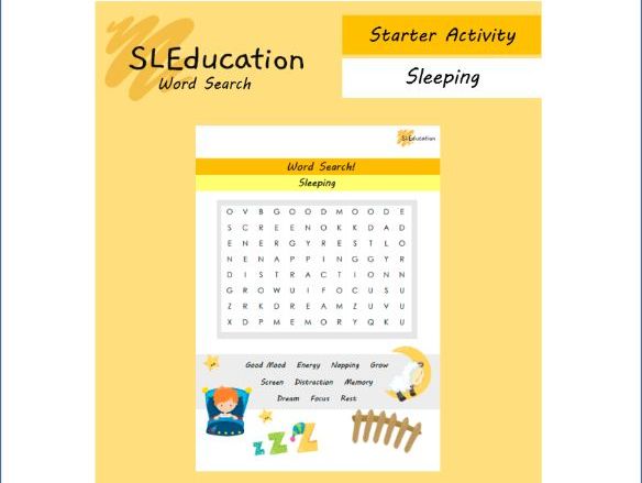 Word Search: Sleeping - KS1 PSHE | Teaching Resources