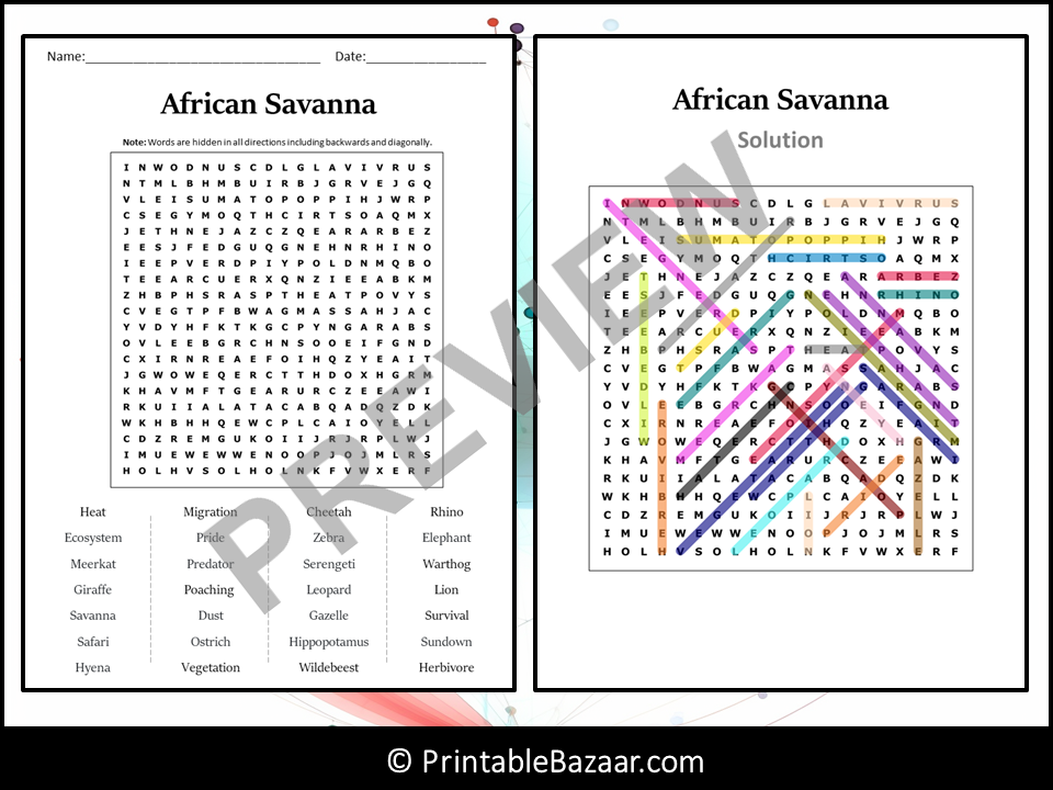 African Savanna Word Search Puzzle Worksheet Activity | Teaching Resources