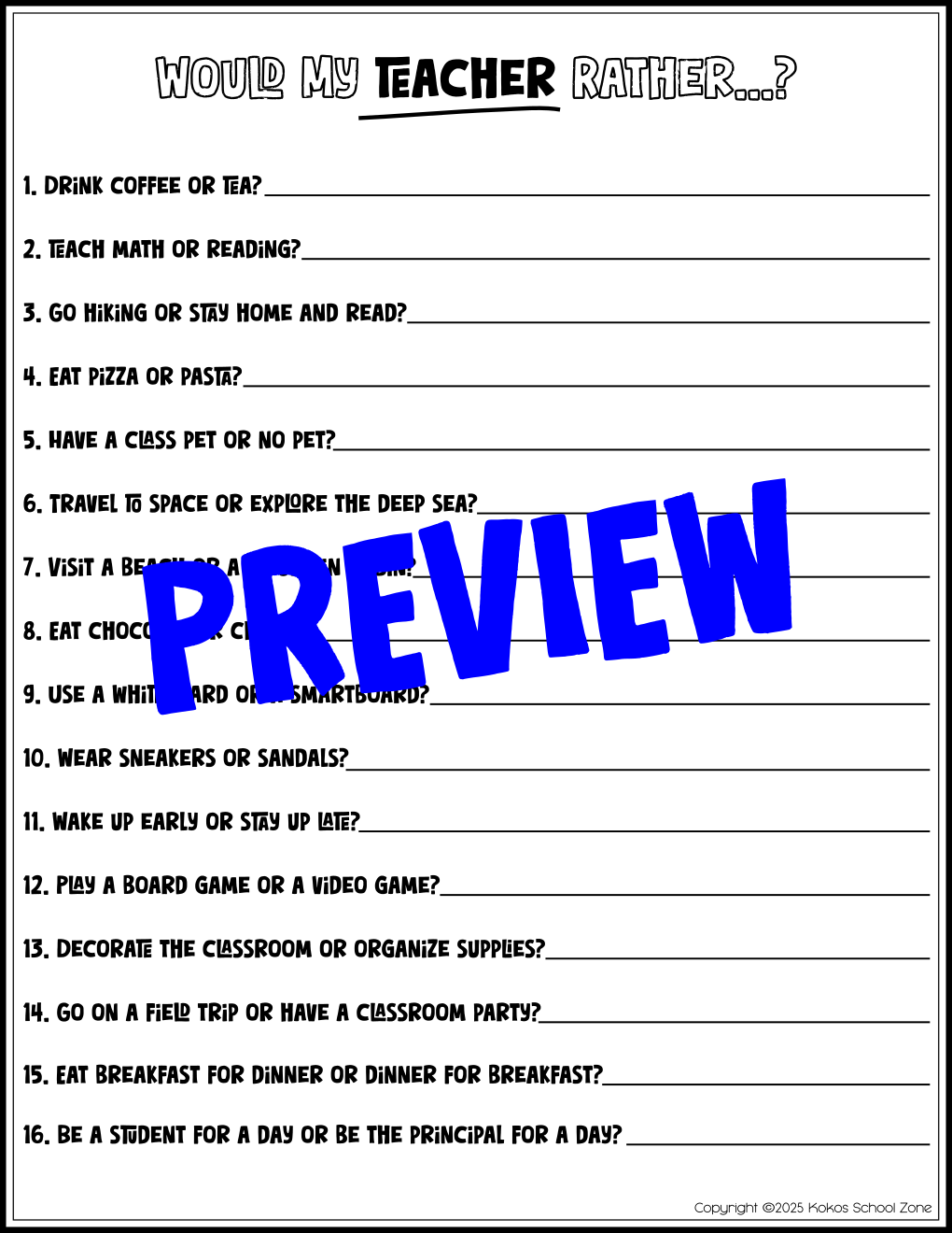 Would your Teacher Rather - End of Year Quiz Game | Teaching Resources