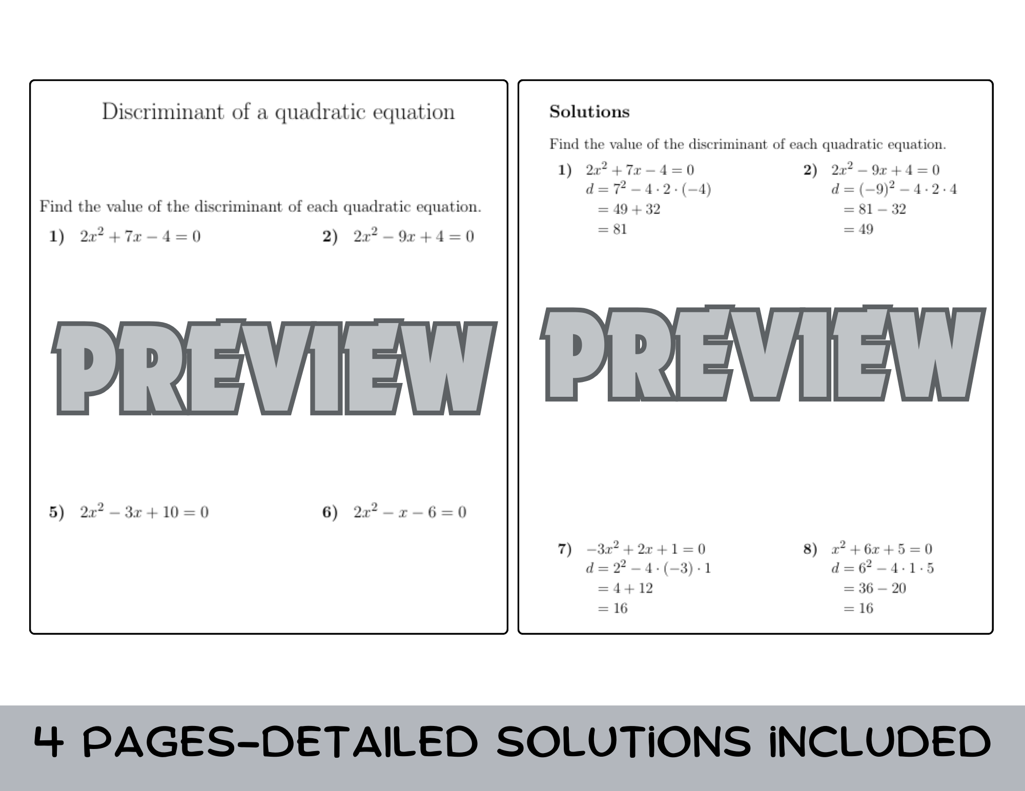 Using The Discriminant Worksheet Calculating And Using The