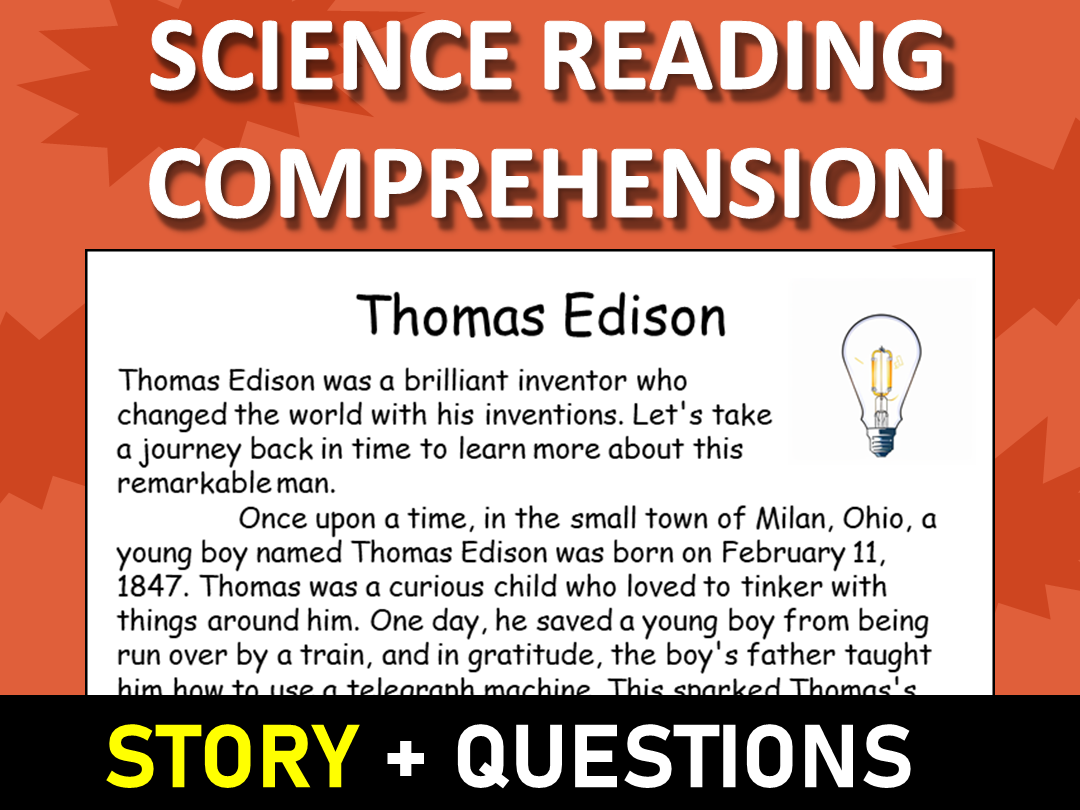 Thomas Edison Reading Science Story Comprehension Questions Worksheet ...