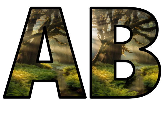 Forest Clearing Trees Mist Sunshine Lettering Set Display Title Letters ...