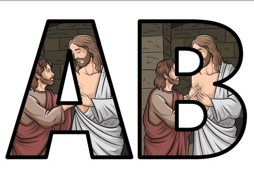 Bible Story Thomas touching Jesus wounds Lettering Set Display Title ...