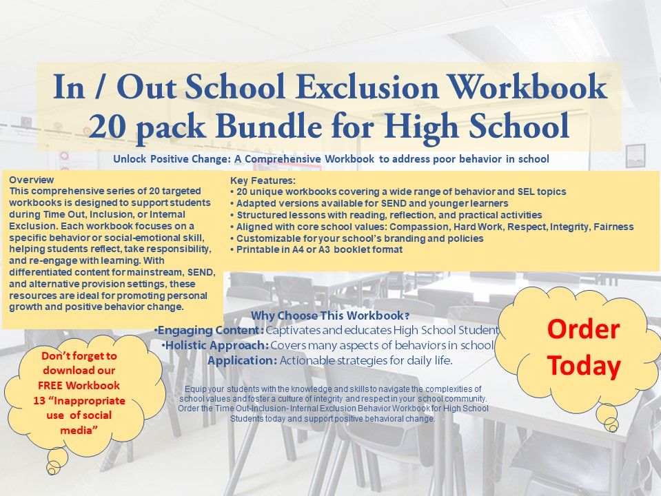 Classroom Management Behaviour 20 Workbook Bundle : High School Student ...
