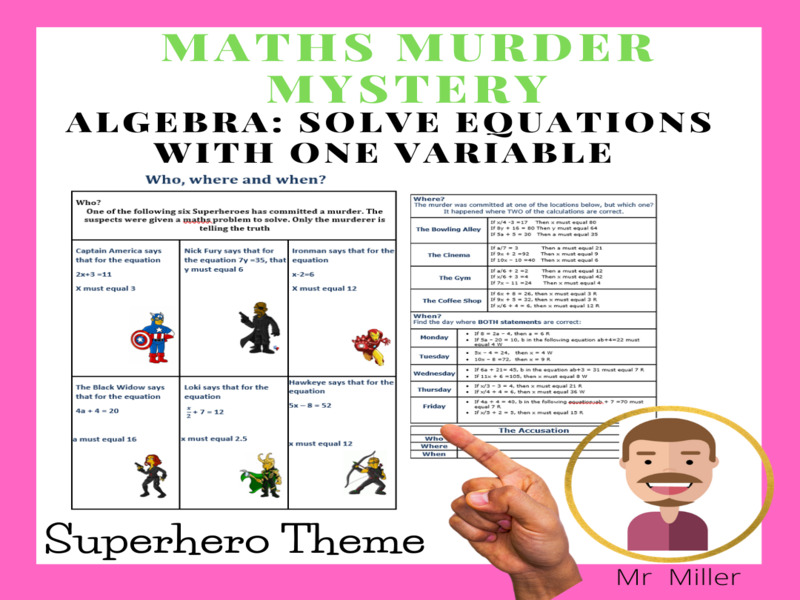 Maths Murder Mystery: Algebra Solving Equations with one variable ...