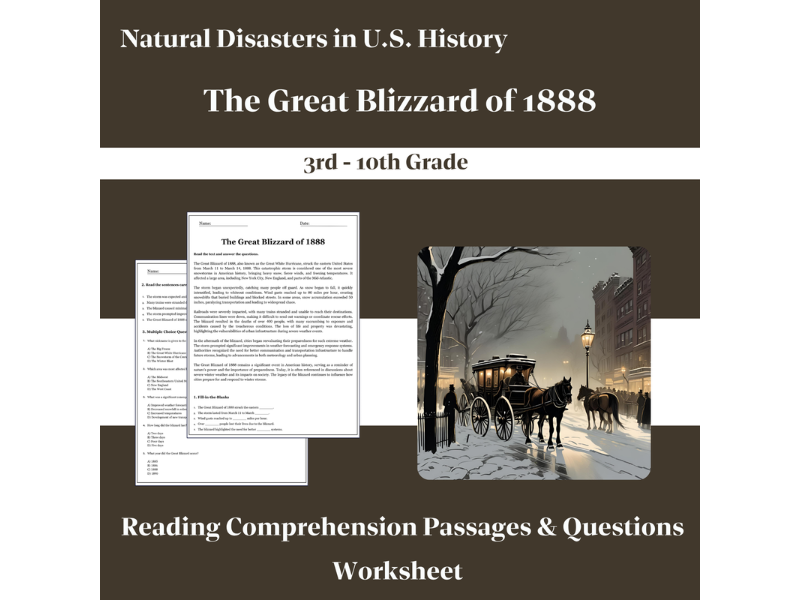 The Great Blizzard of 1888 Reading Comprehension Passages & Questions ...