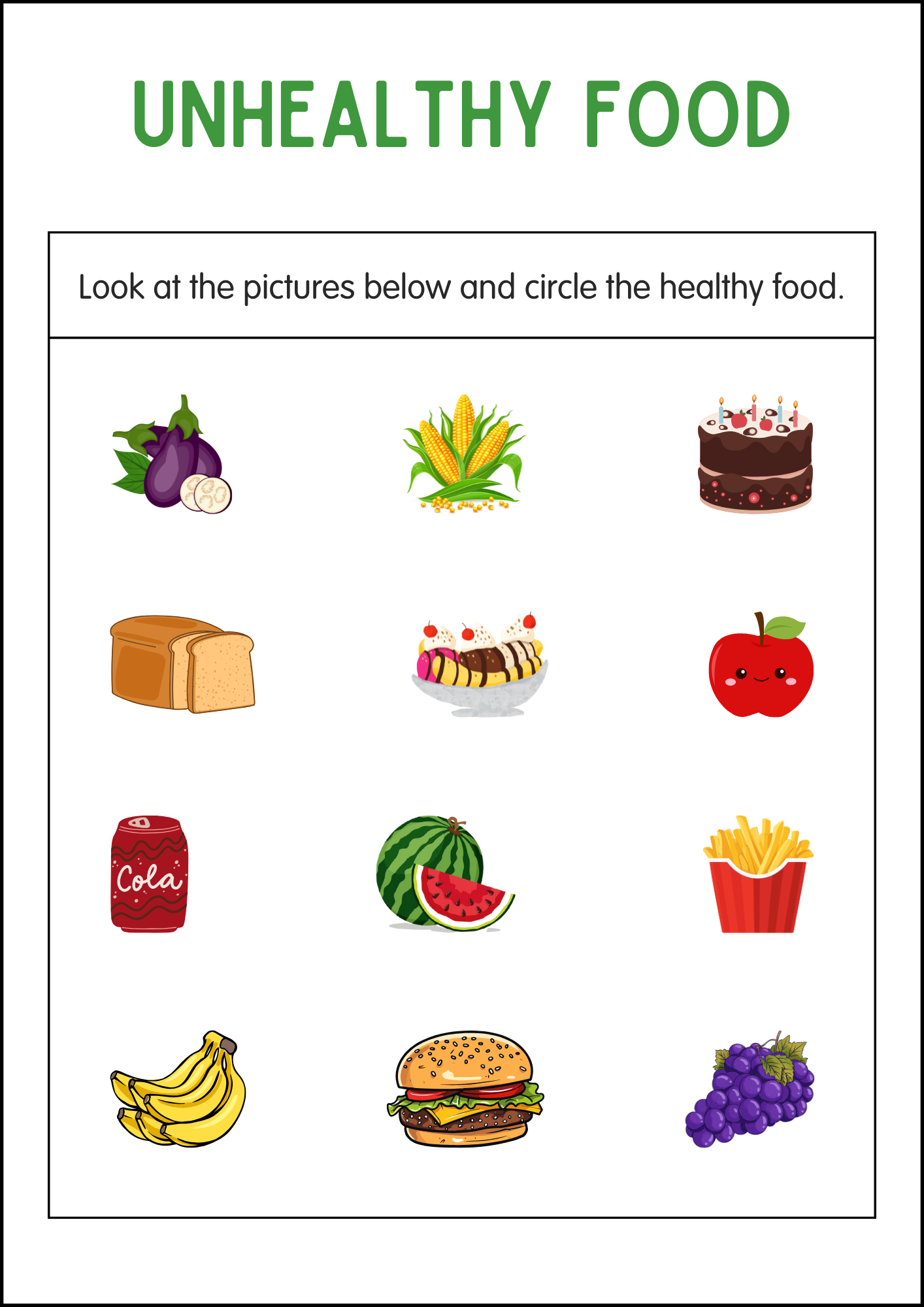 Printable Healthy and Unhealthy Food Activity Worksheets for Grade 1, 2 ...