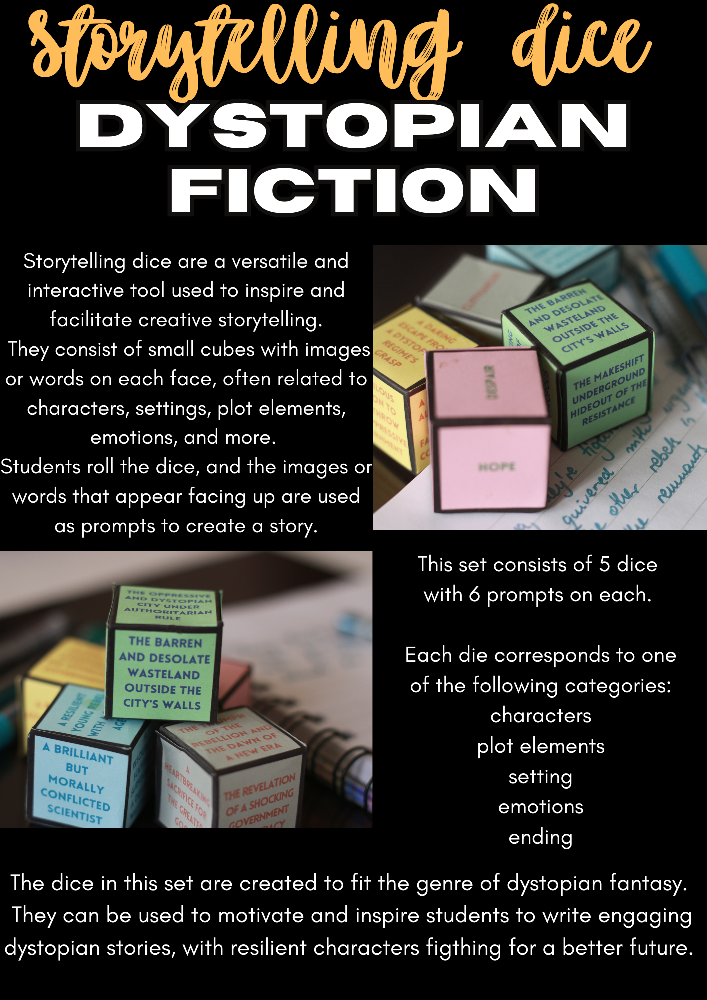 Story writing dice: writing dystopian fiction | Teaching Resources