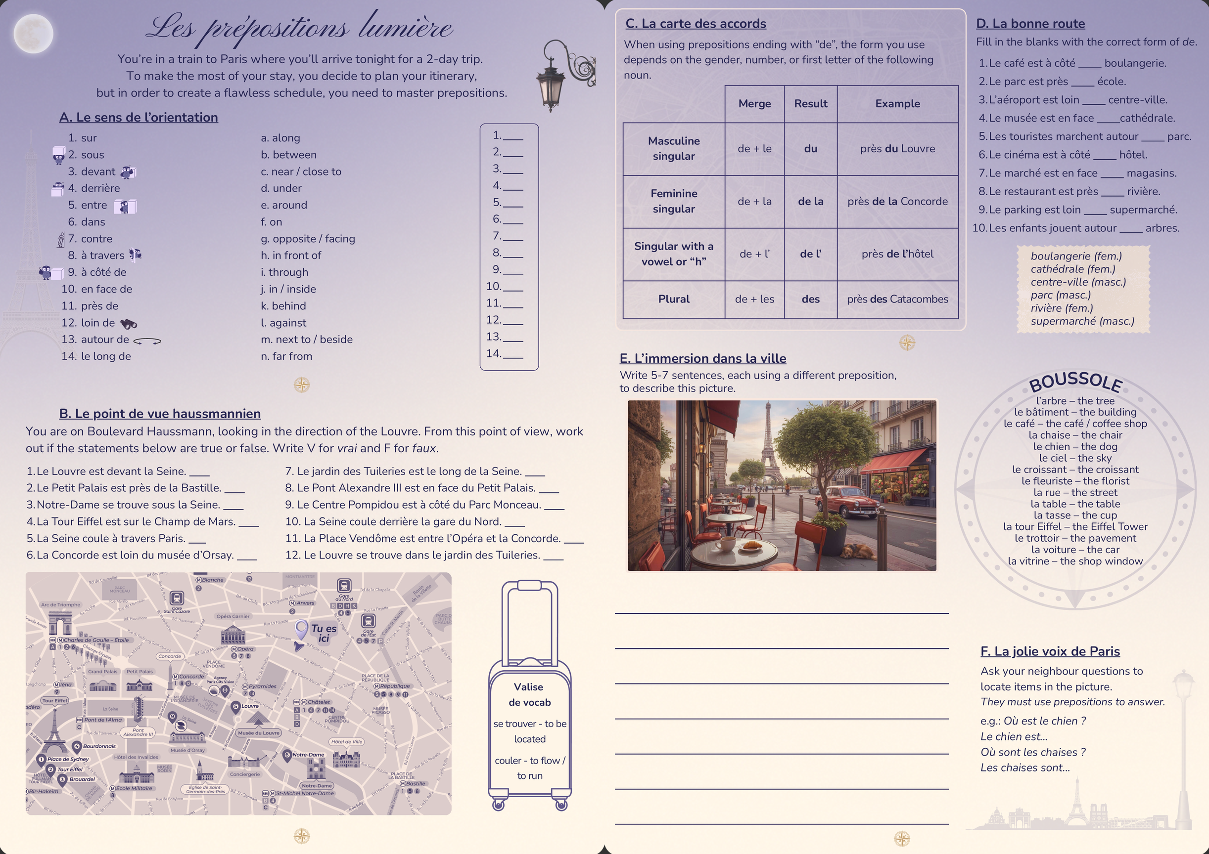 Prepositions in Paris – KS3-GCSE French grammar worksheet | Teaching ...