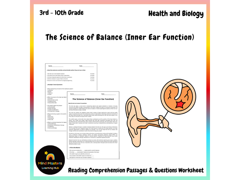 The Science of Balance (Inner Ear Function) Reading Comprehension ...