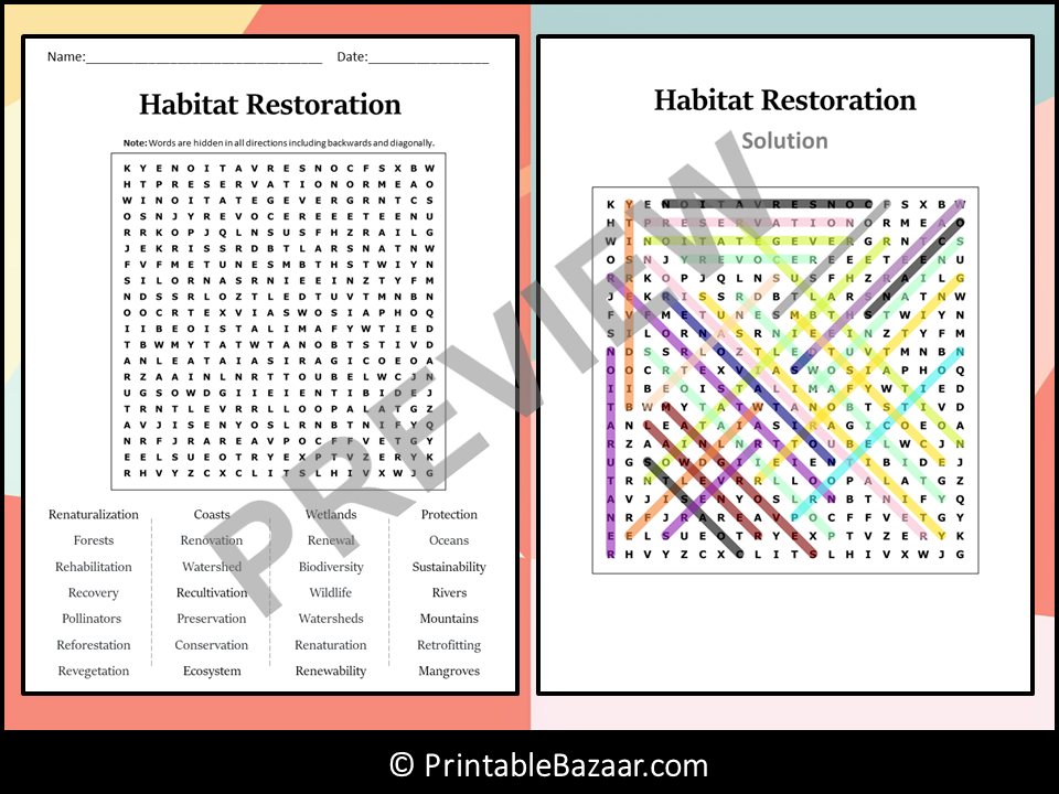 Habitat Restoration Word Search Puzzle Worksheet Activity | Teaching ...