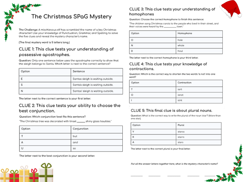 Christmas SPaG Mystery Game – KS2 Grammar, Punctuation & Spelling Clue ...