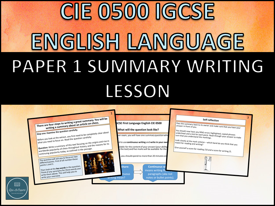 Cambridge IGCSE 0500 Summary Writing Paper 1 Question 1f Teaching 