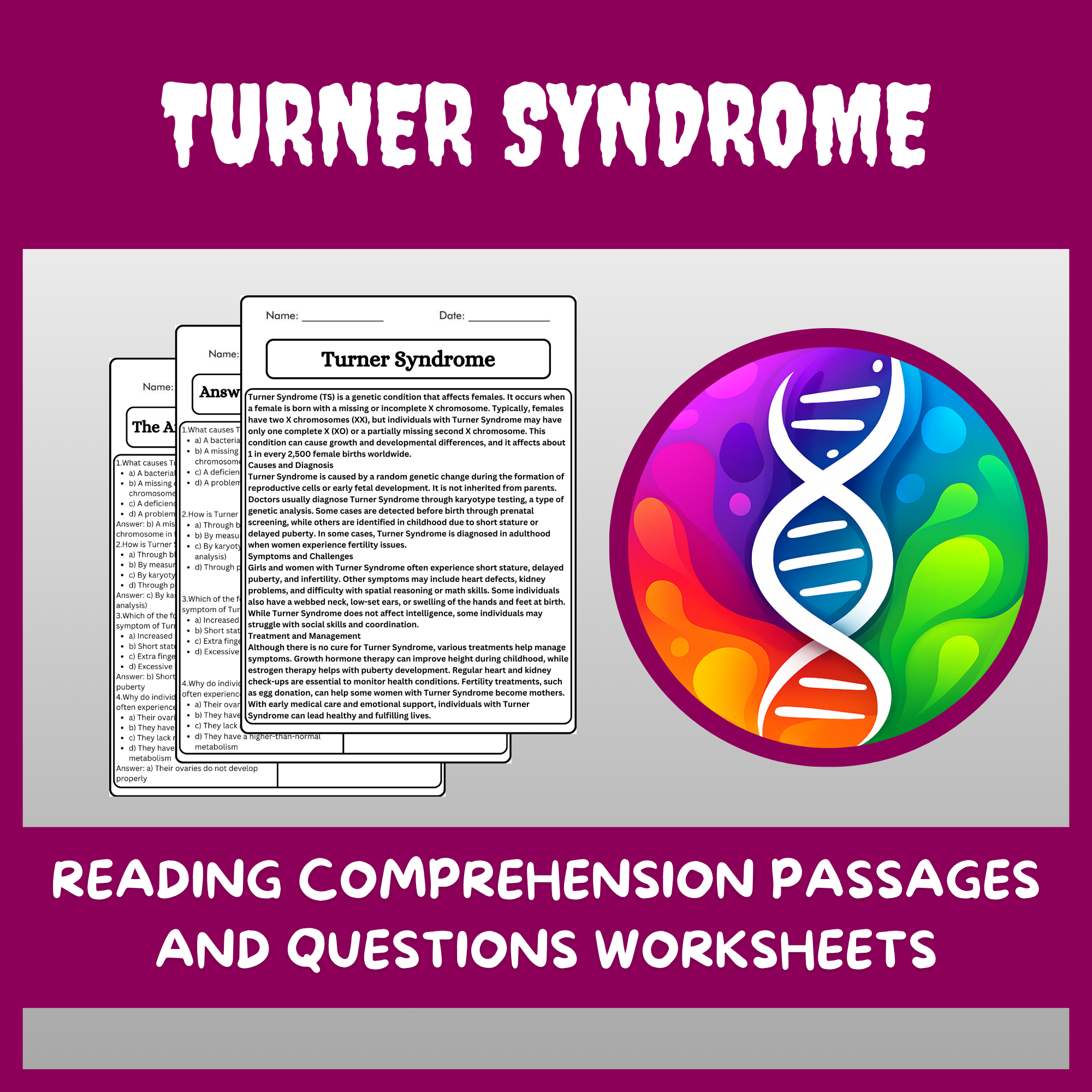 Turner Syndrome - Syndromes Reading Comprehension Passages & Questions ...