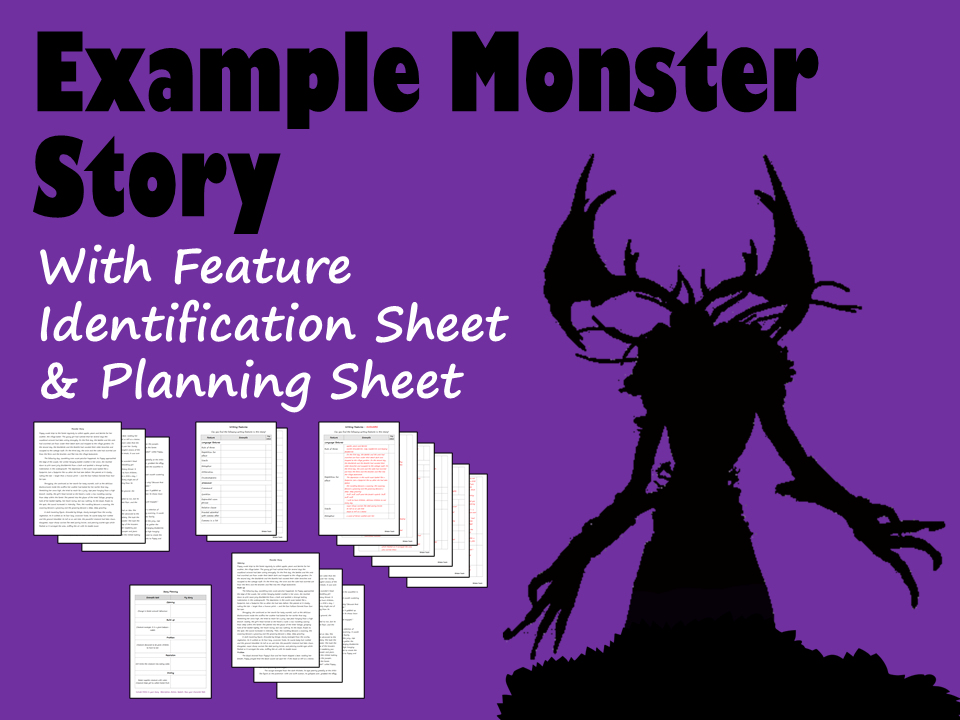 Monster Story Writing BUNDLE with Feature Identification, Answers, Word ...