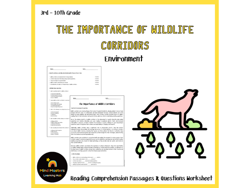 The Importance of Wildlife Corridors Reading Comprehension Passages ...
