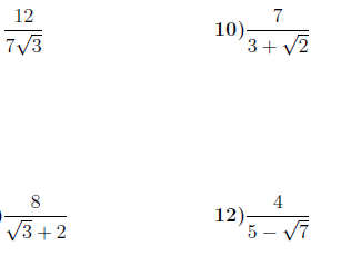 Four worksheets on rationalising the denominator (with solutions ...