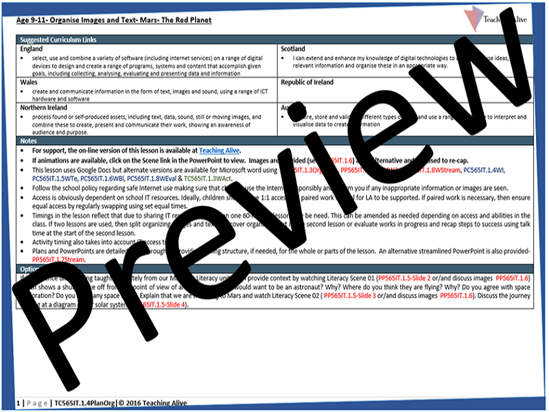 Age 9-11- Organise Images and Text to take to Mars- Google Docs | Teaching Resources