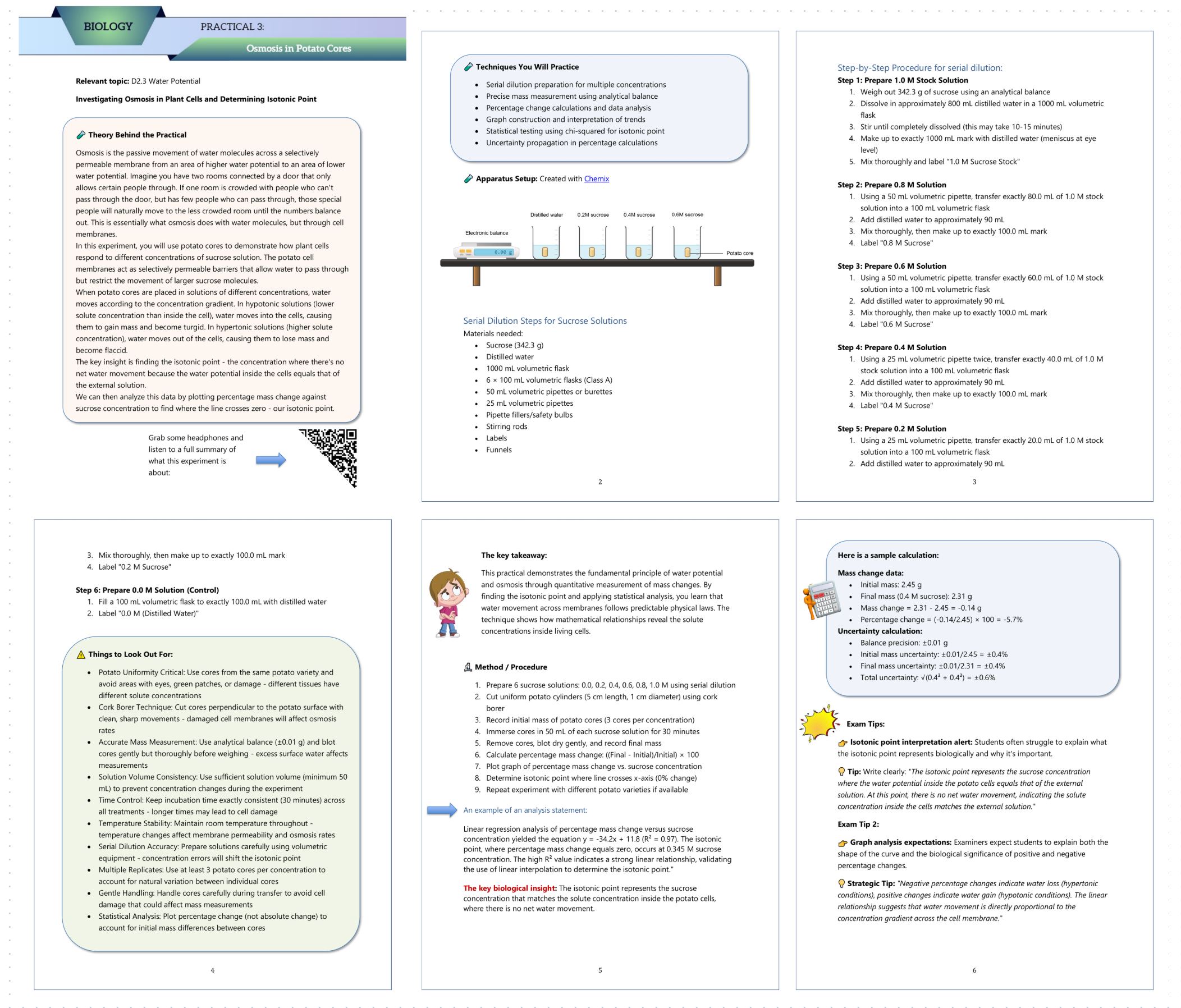 IB DP Biology Osmosis and Water Potential in Potato Cores Lab Notes ...