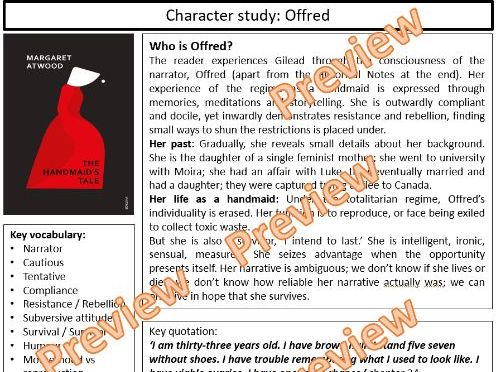 Handmaid's Tale Character Knowledge Organiser: Offred | Teaching Resources