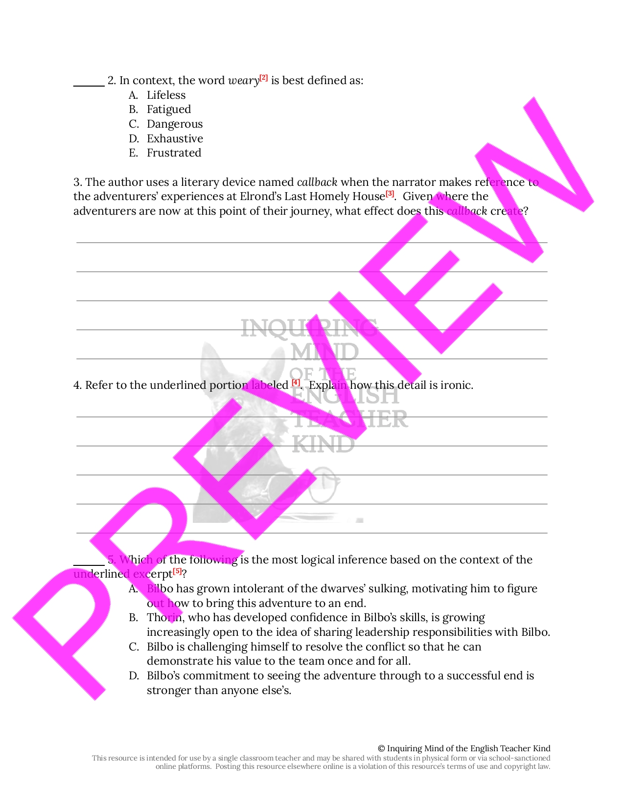 The Hobbit Close Reading Worksheet - Chapter 11 | Teaching Resources