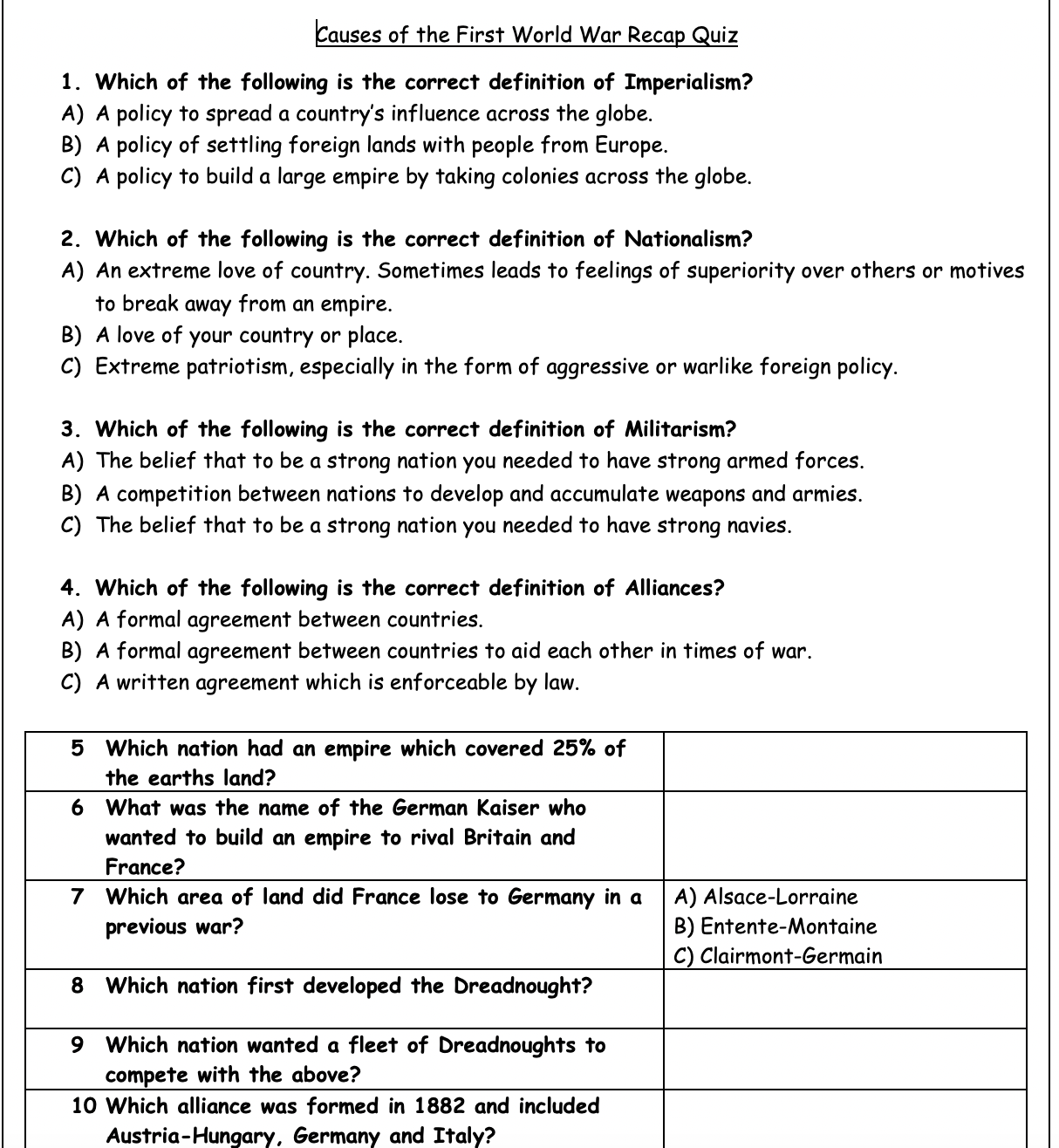 KS3 WW1 causes - 5. Why did the world go to war in 1914? | Teaching ...