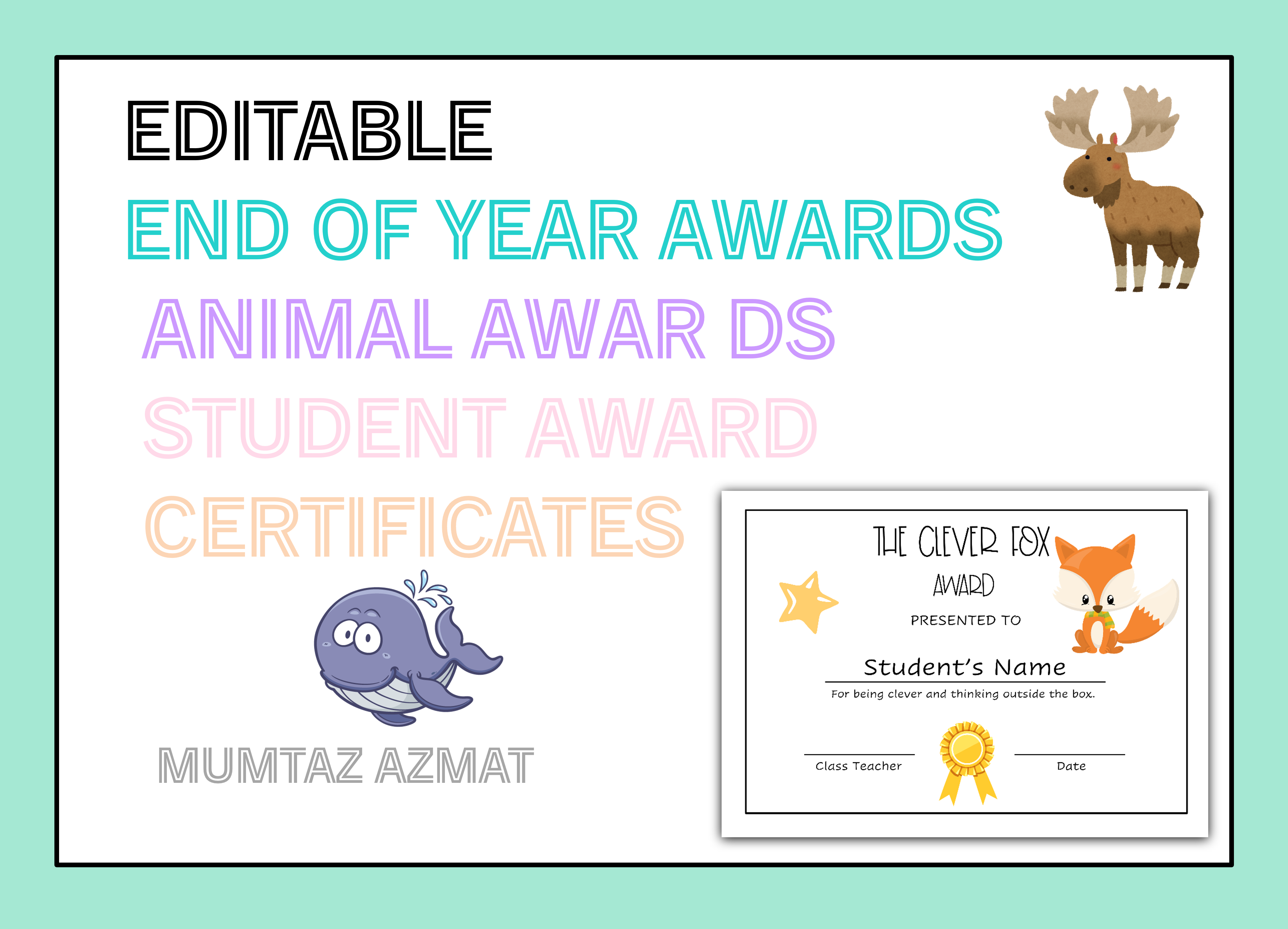 End of Year Animal Theme Student Awards/Certificates Editable ...