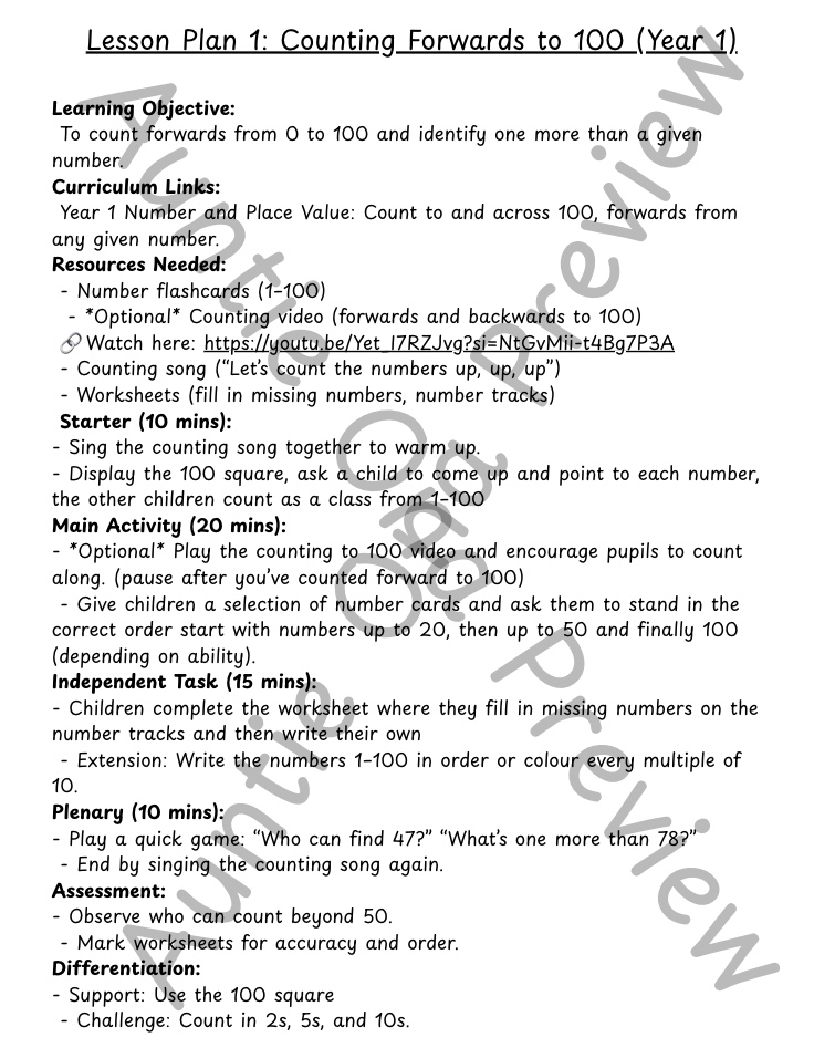 Year 1 Maths - Counting Forwards and Backwards to 100 | 2 lesson Plans ...