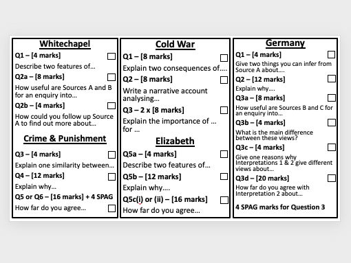 Edexcel GCSE Exam Question Checklist | Teaching Resources