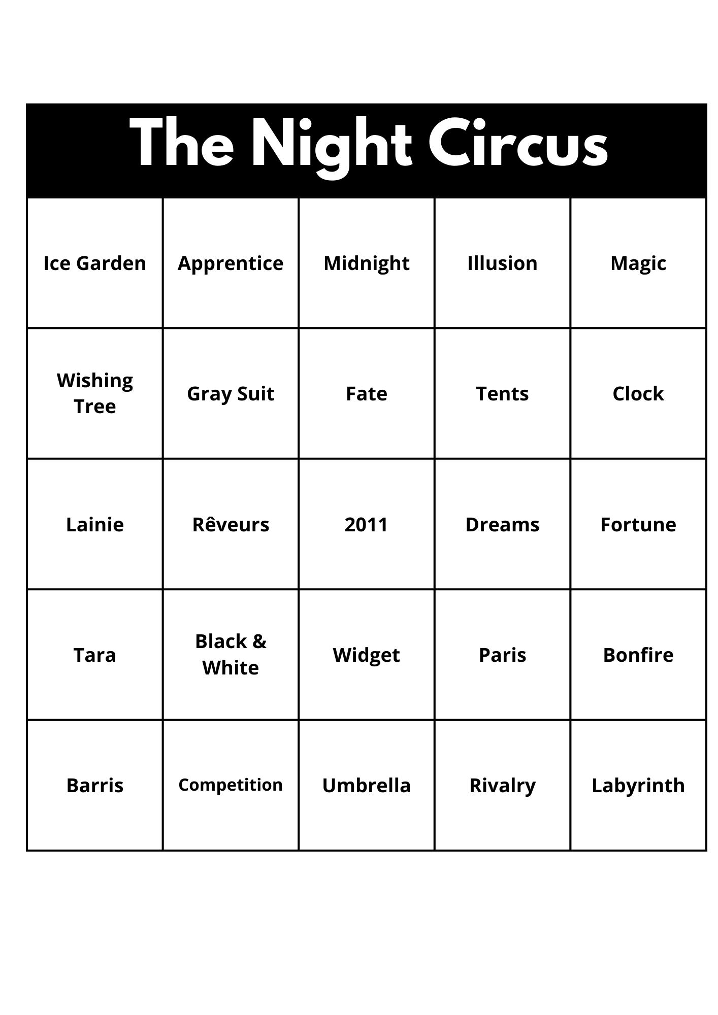 The Night Circus Bingo Interactive Review Game | Teaching Resources