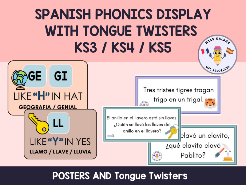 Spanish Phonics Display + 30 tongue twister | Teaching Resources