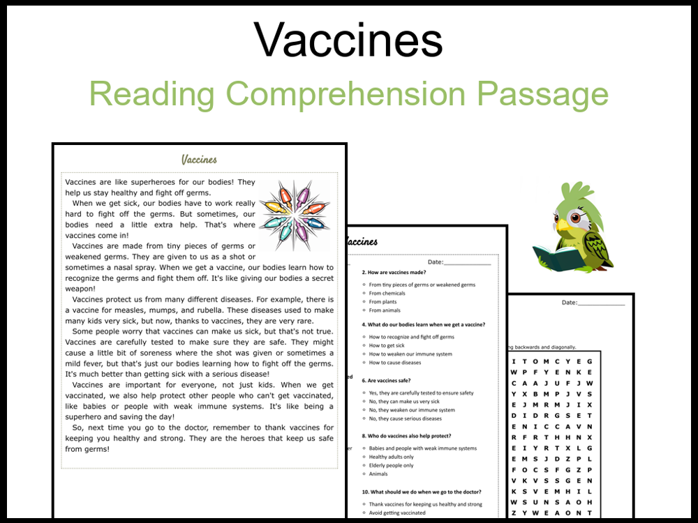 Vaccines Reading Comprehension and Word Search | Teaching Resources