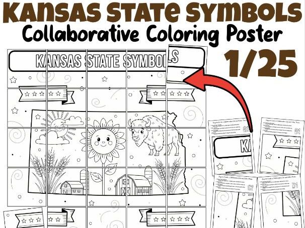 Kansas State Symbols Collaborative Coloring Poster | Kansas Day ...