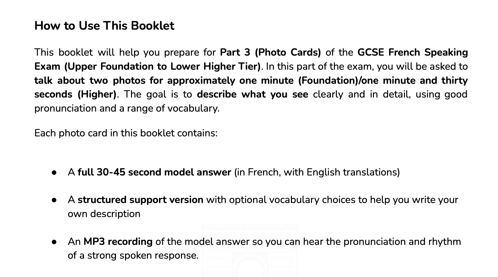 2026 AQA GCSE French Speaking Foundation Tier Photo card | Teaching ...