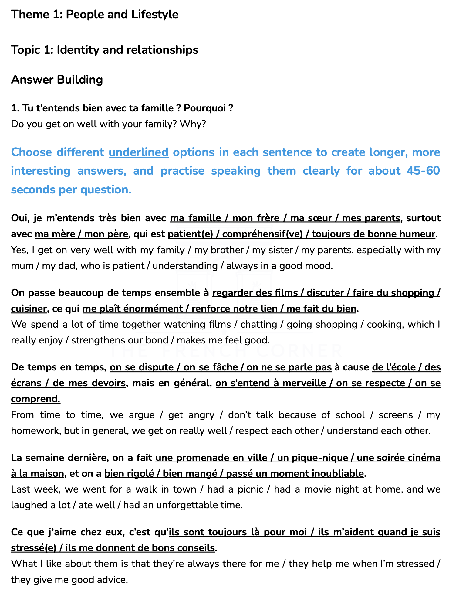 FREE Theme 1 2026 AQA GCSE French Speaking Exam Higher Tier Unprepared ...