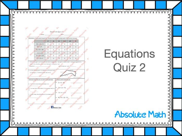 Equations Quiz 2 | Teaching Resources