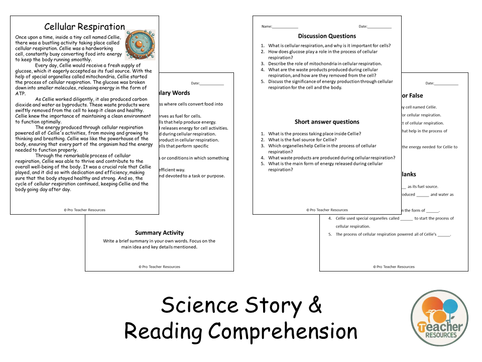 Cellular Respiration Reading Science Story Comprehension Questions ...