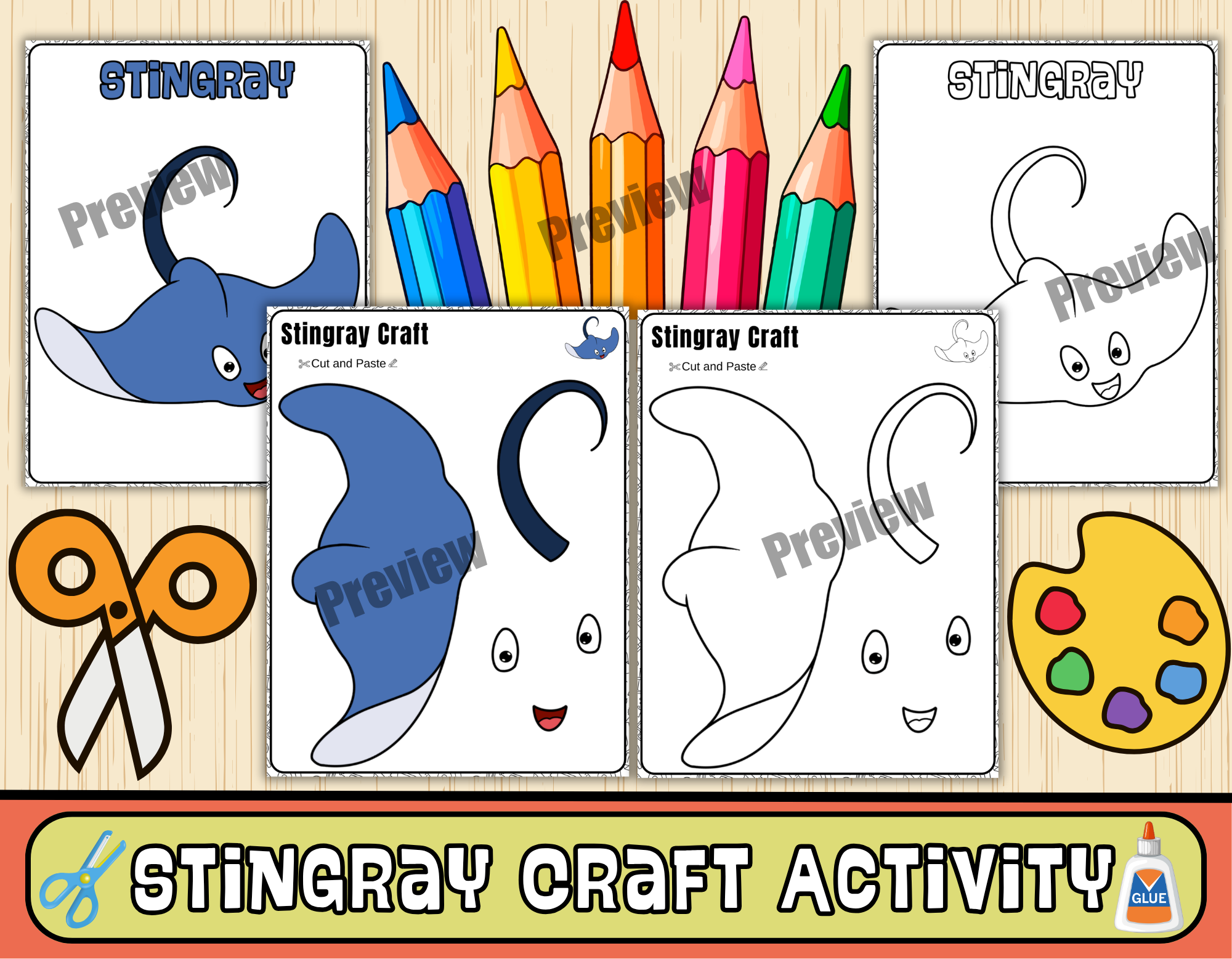 Stingray Craft Template-Ocean Animals Bulletin Board Craft-Summer Cut ...
