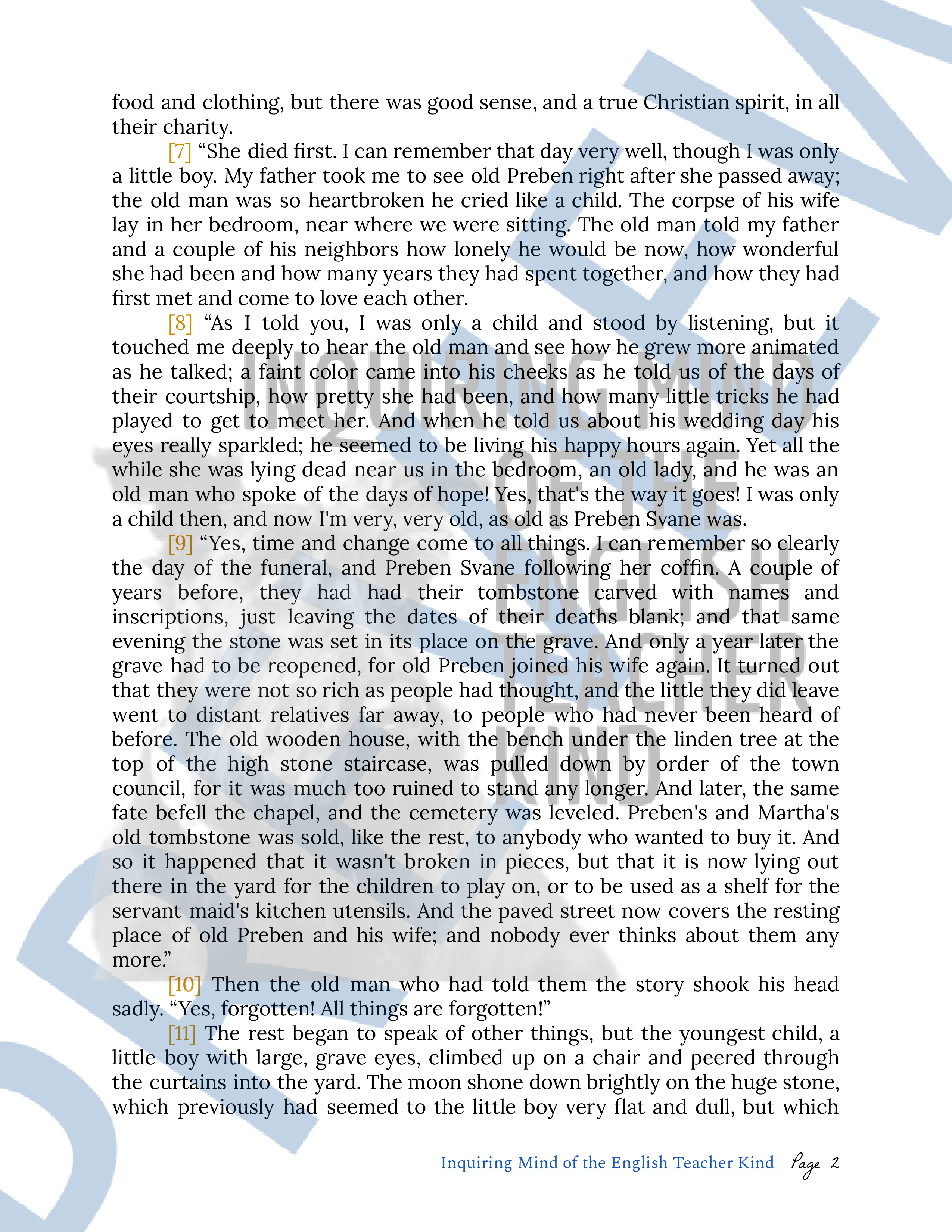 "The Old Tombstone" by Hans Christian Andersen Quiz and Answer Key ...