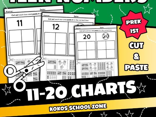 Teen Numbers Cut & Paste Worksheets | Kindergarten Math Activities ...