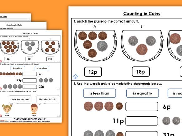 Year 1 Counting In Coins Summer Block 5 Maths Homework Extension