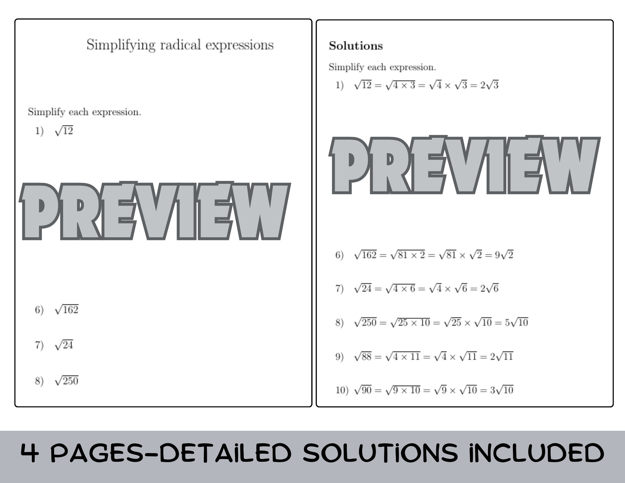 Simplifying radical expressions worksheet no 2 (with solutions ...