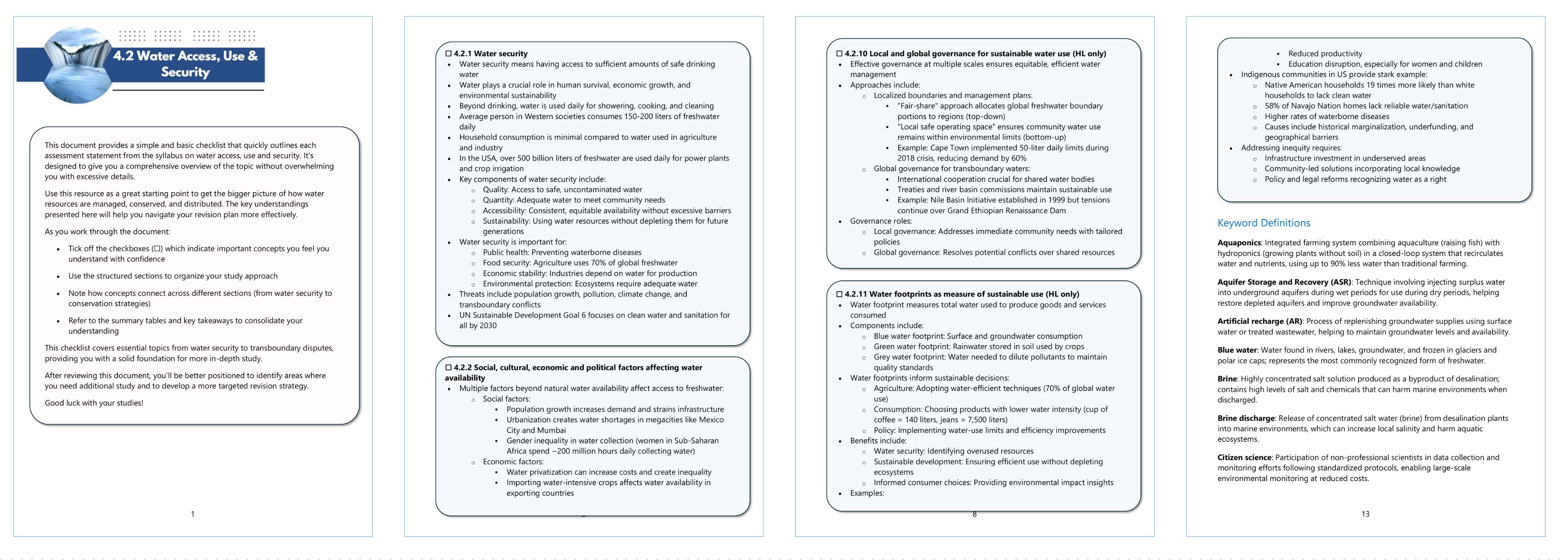 IB DP ESS 4.2: Water Access Condensed Revision Outline 2026 | Teaching ...